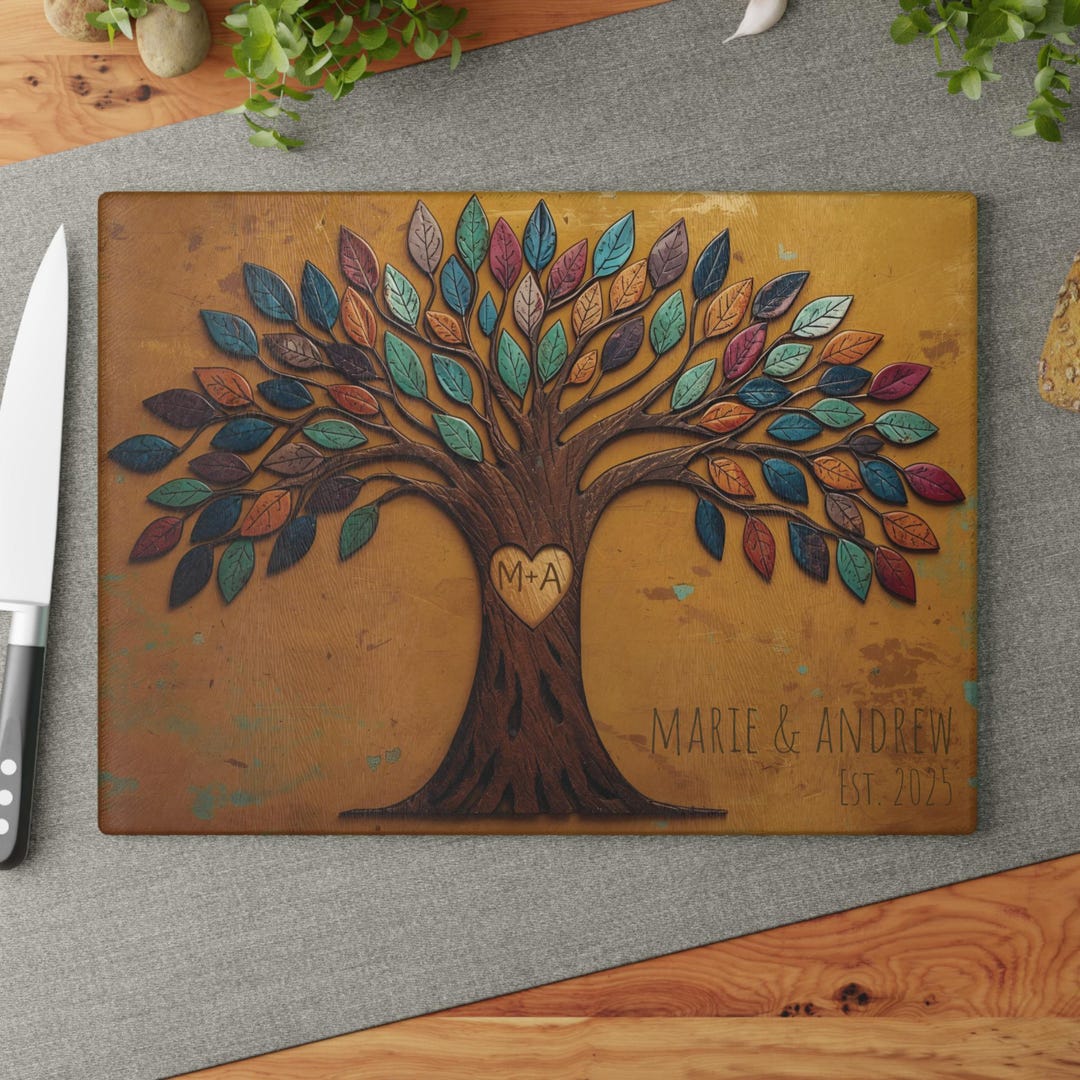 Personalized Tree of Life Cutting Board | Tempered Glass Charcuterie ...