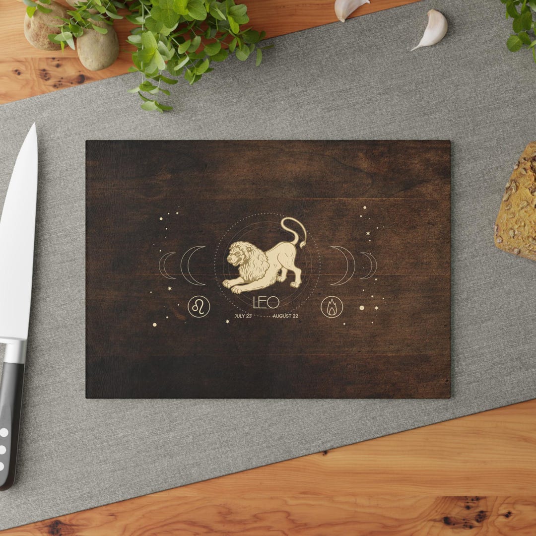 Leo Glass Cutting Board | Wood Look Cutting Board | Gifts for Leo ...