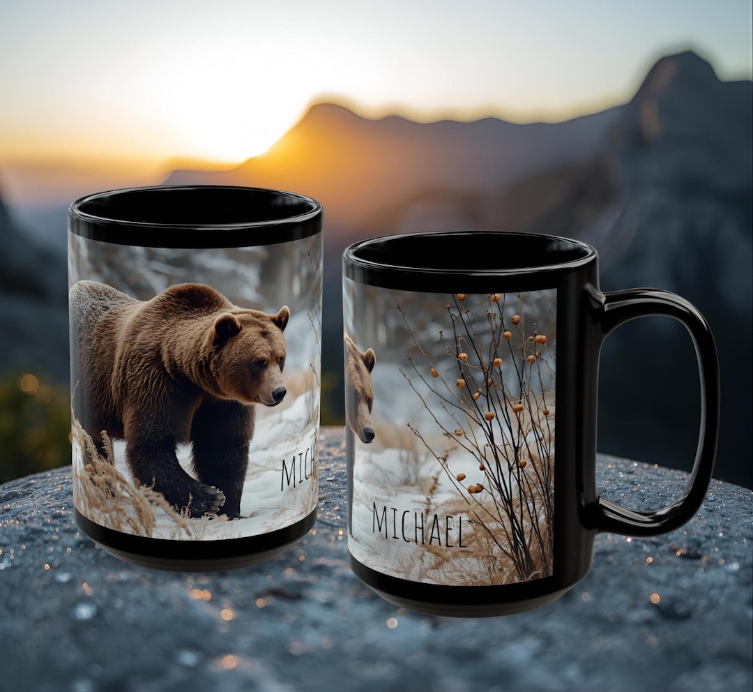 Personalized Grizzly Bear Mug, Custom Bear Coffee Cup, Wildlife Lover ...