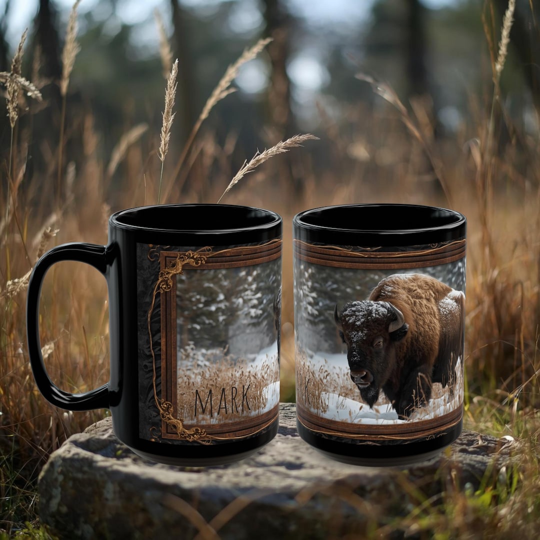 Personalized Bison Mug – Custom Coffee Cup for Hunter, Dad, Buffalo ...