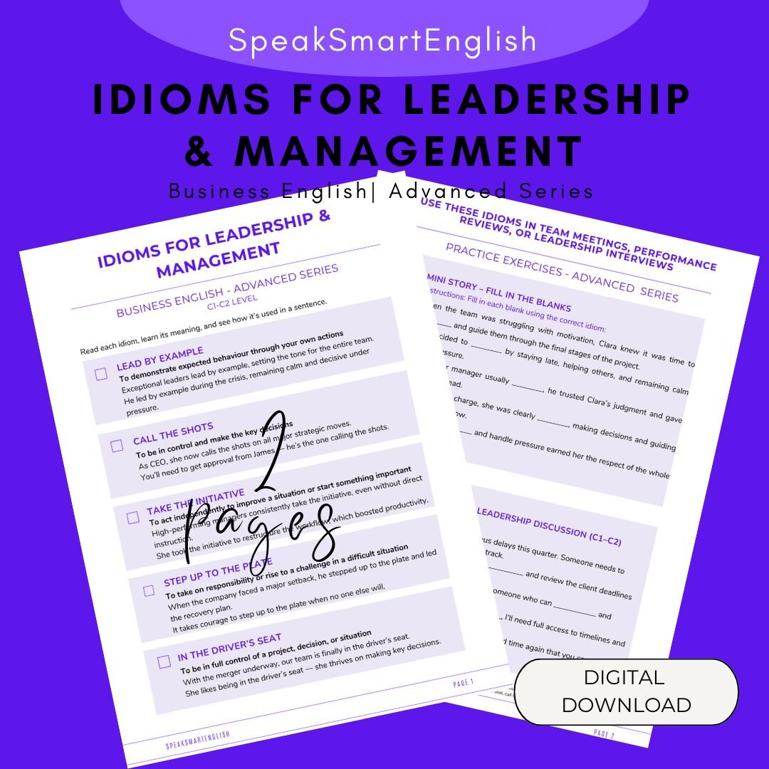Business English Idioms Worksheet | Leadership & Management (digital ...