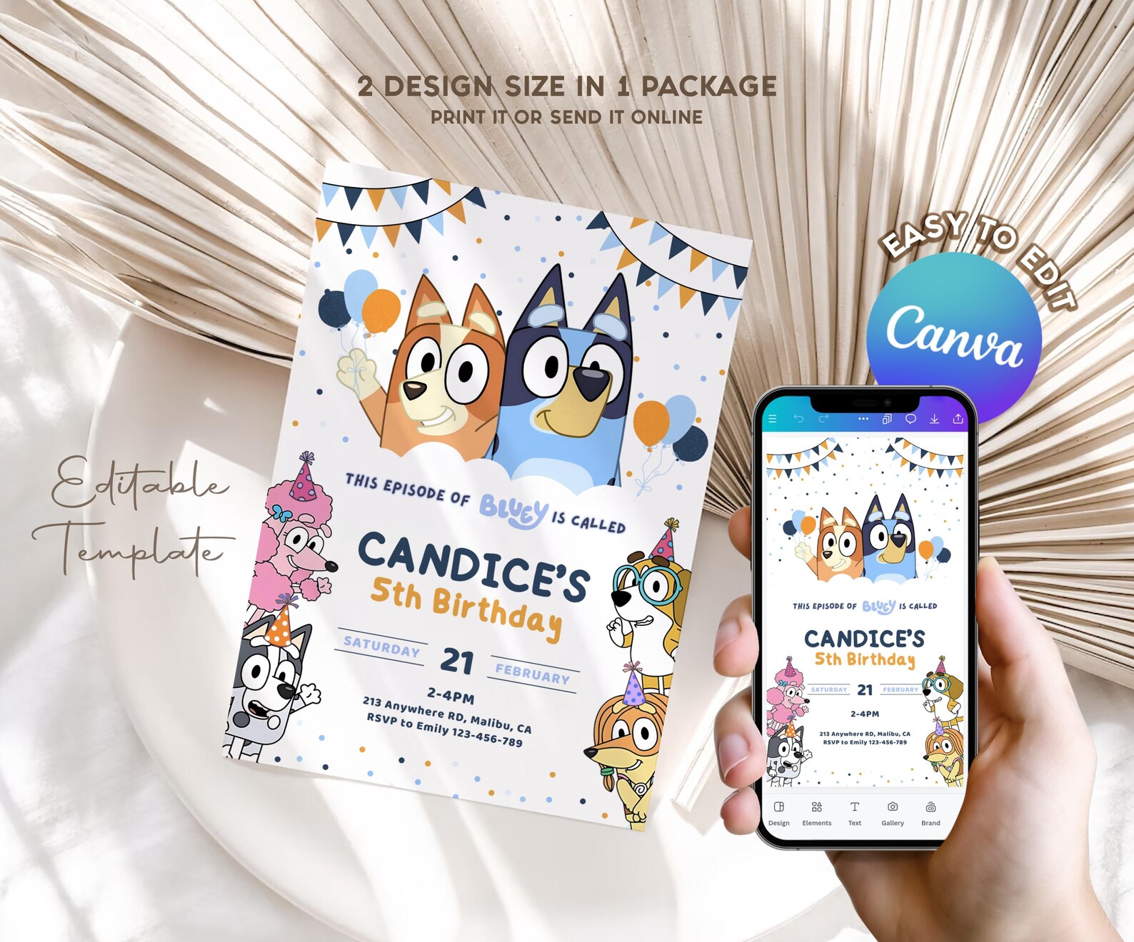 Bluey Party Digital Invitation, Bluey Bingo Birthday Invitation ...