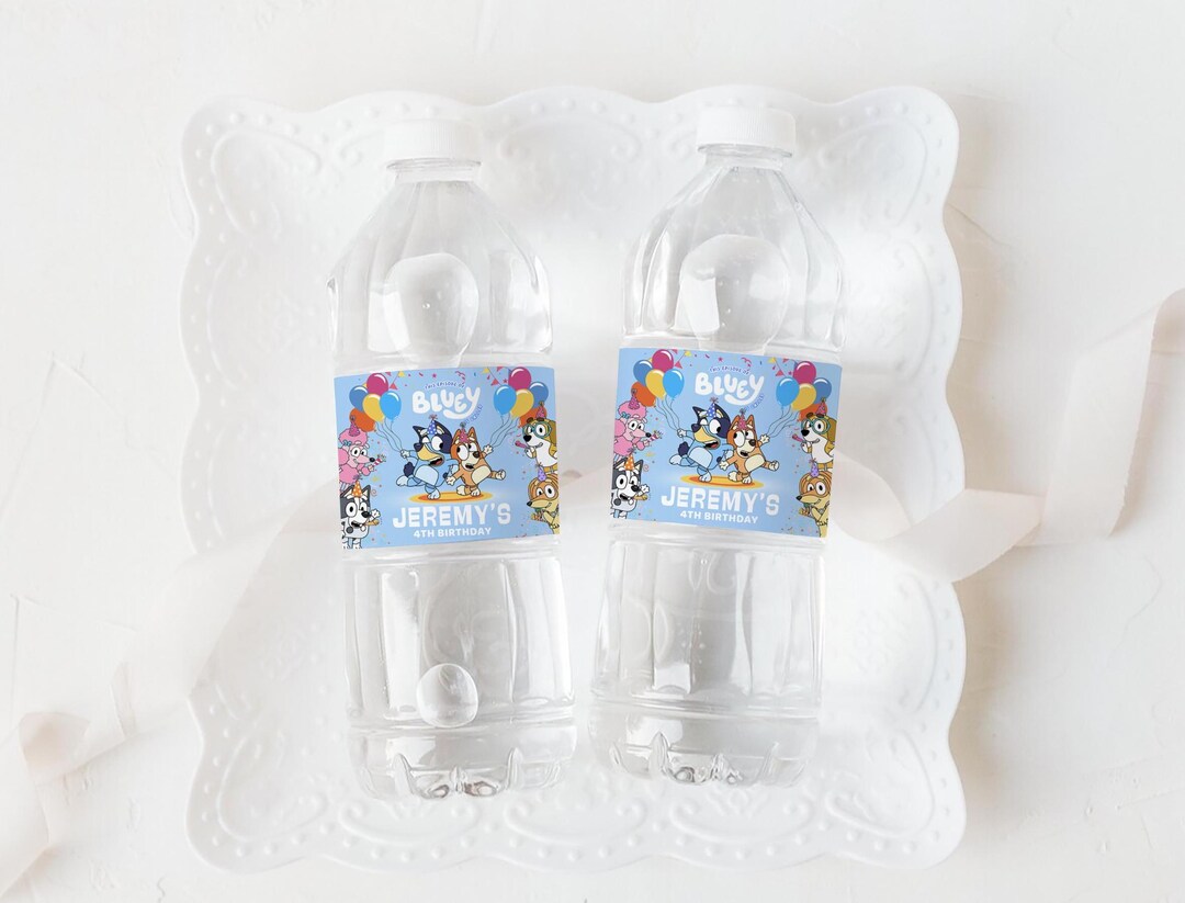 Bluey Bottle Label, Bluey Blue Birthday Label, Bluey Packaging Label ...