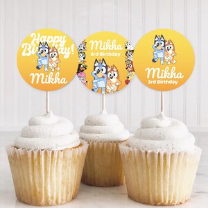 Bluey Bingo Cupcake Topper Yellow Orange, Boy Girl Kids Birthday Topper ...