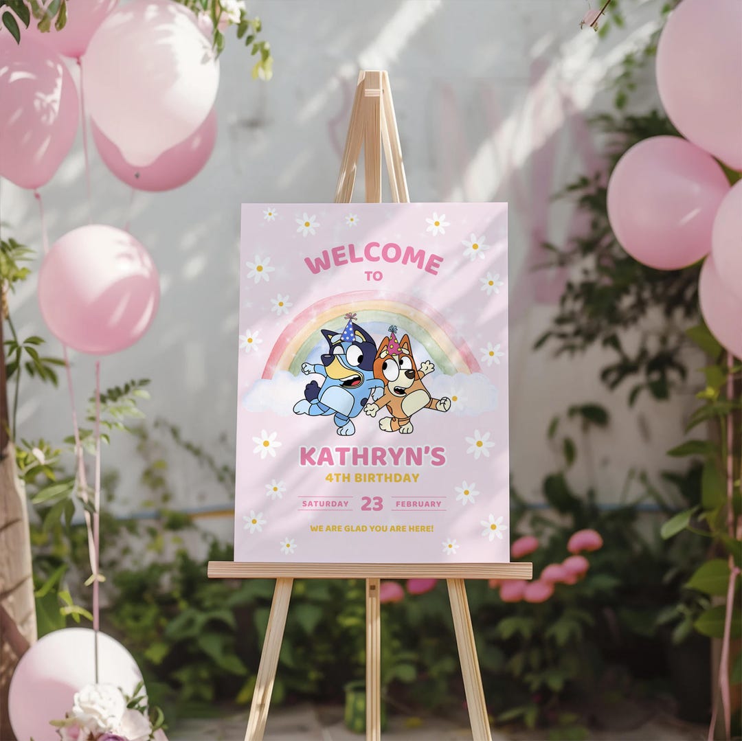 Bluey Welcome Sign Birthday, Bluey Birthday Party, Girl Birthday Invite ...
