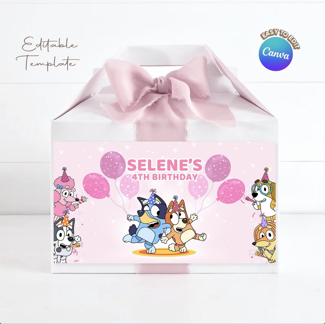 Bluey Gabble Box Label, Bluey Pink Label, Bluey Editable Label, Girl ...