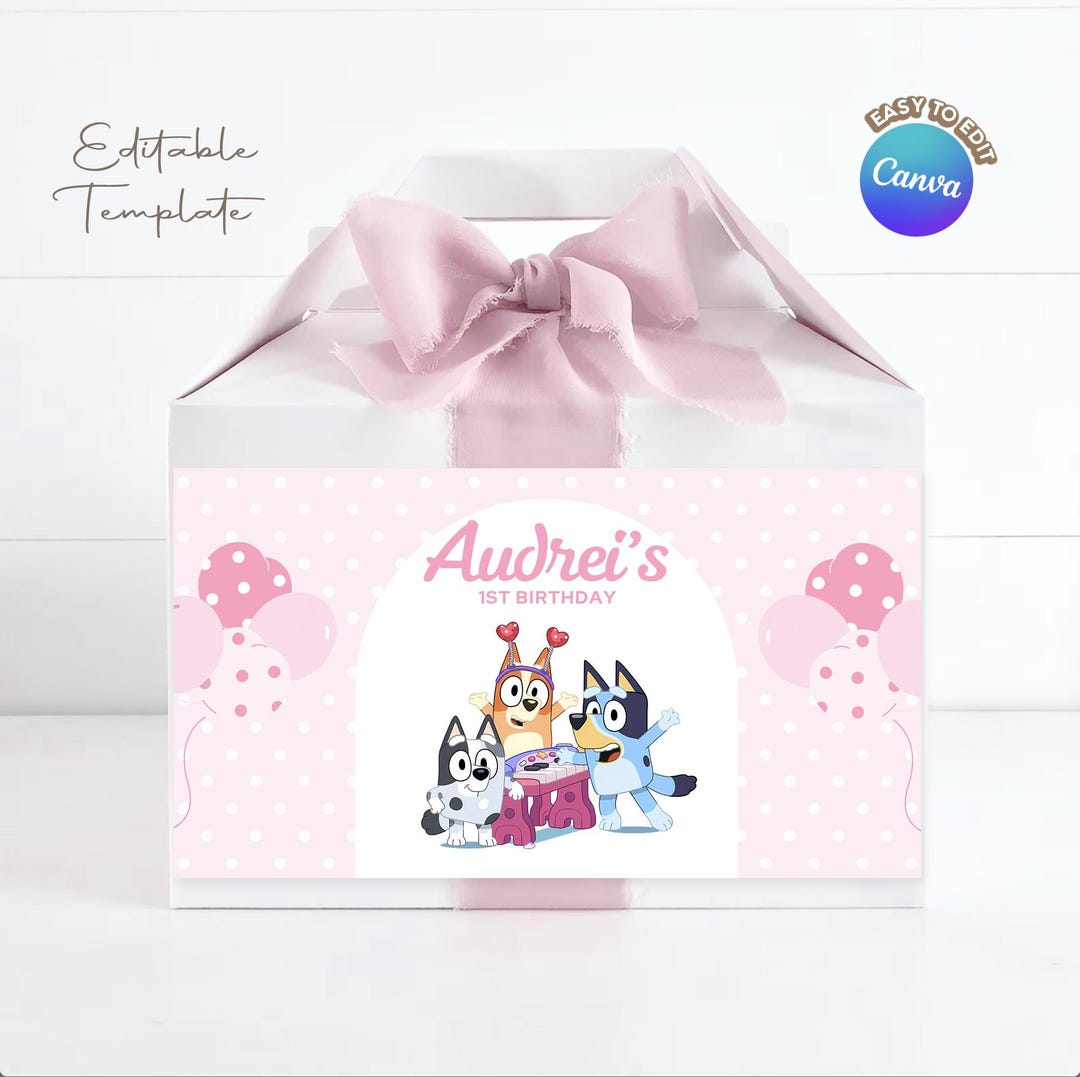 Bluey Gabble Box Label, Bluey Pink Label, Bluey Editable Label, Girl ...