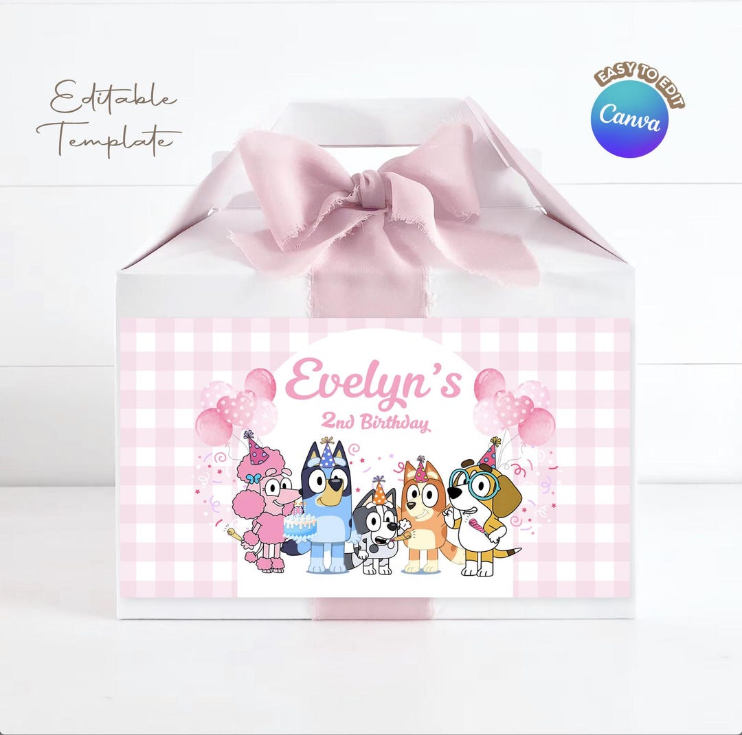Bluey Gabble Box Label, Bluey Pink Label, Bluey Editable Label, Girl ...