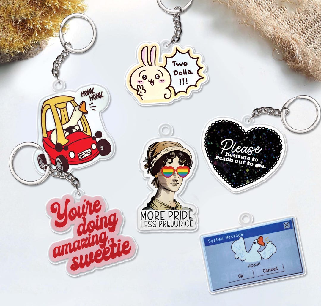 Funny Keychain Set Cute Cartoon Keychains, Motivational Quotes, LGBTQ ...