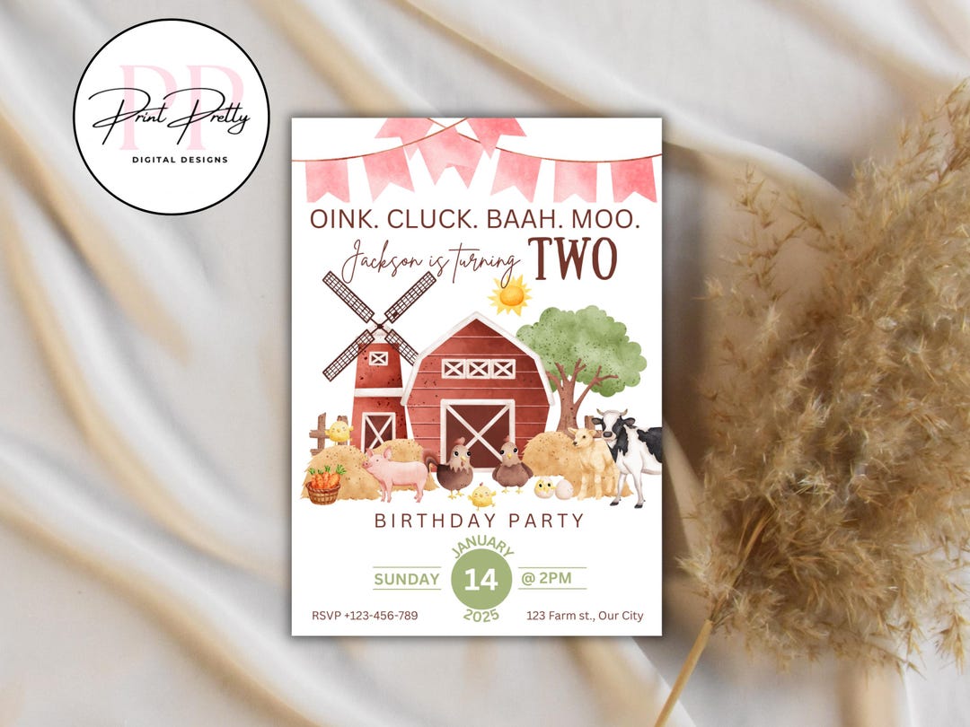 Barnyard Birthday Invitation – Farm Animals, Second Birthday (printable ...