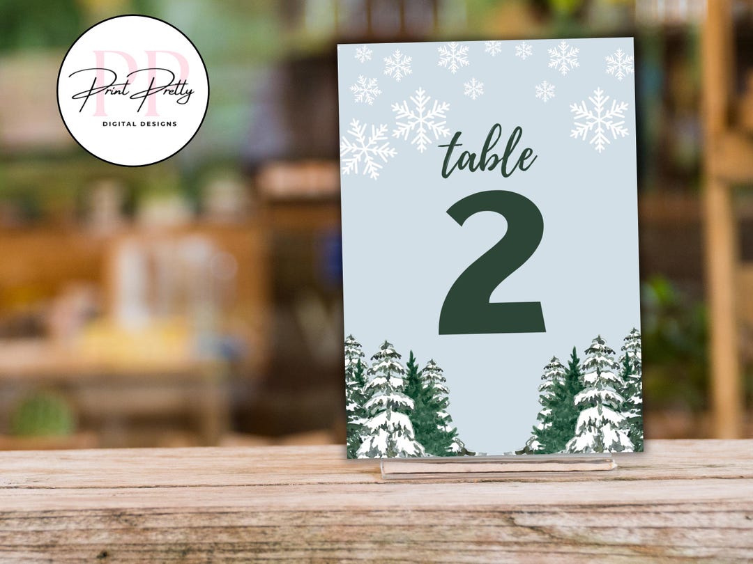 Winter Table Number Cards – Forest & Snowflakes (printable Download) - Etsy