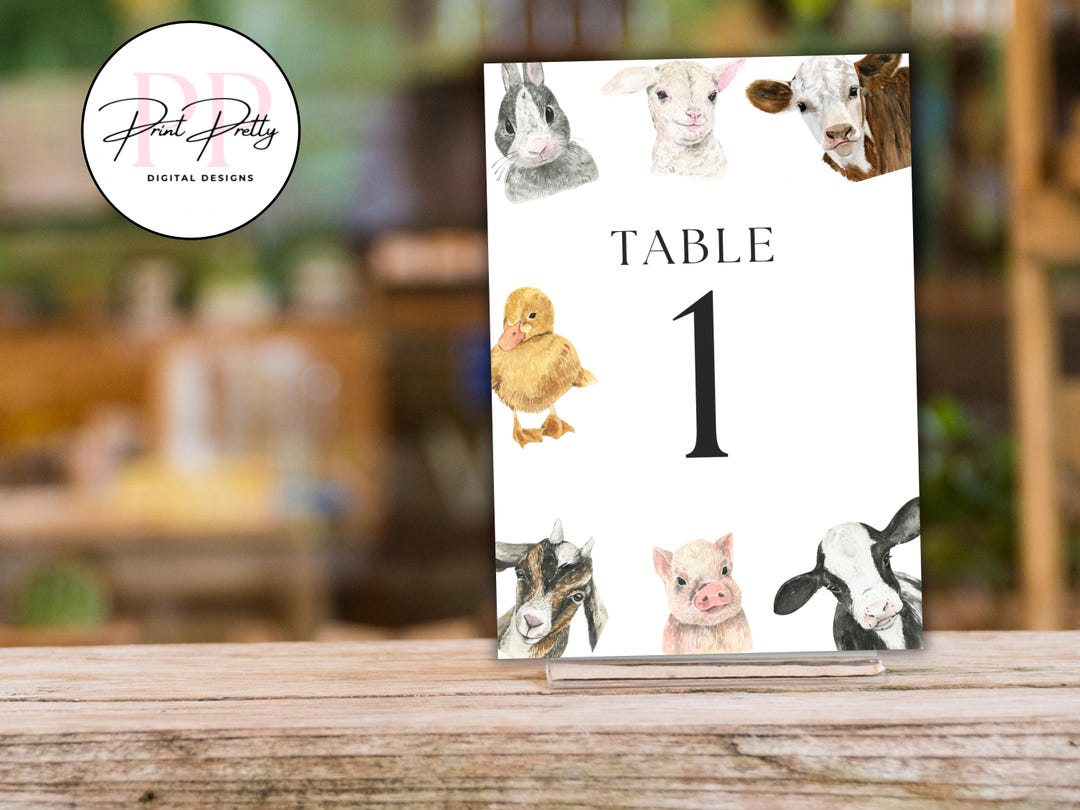 Farm Animal Table Number Cards – Barnyard Party Decor (printable ...