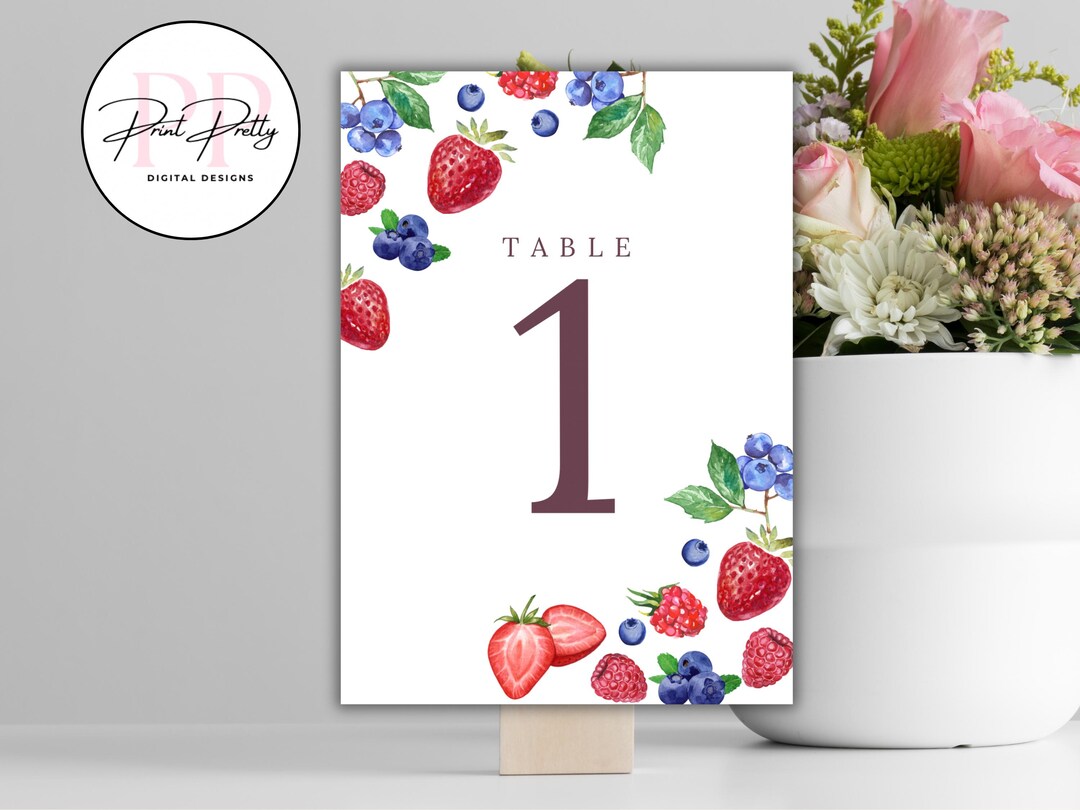 Berry Table Number Cards – Printable Fruit Theme (PDF Download) - Etsy