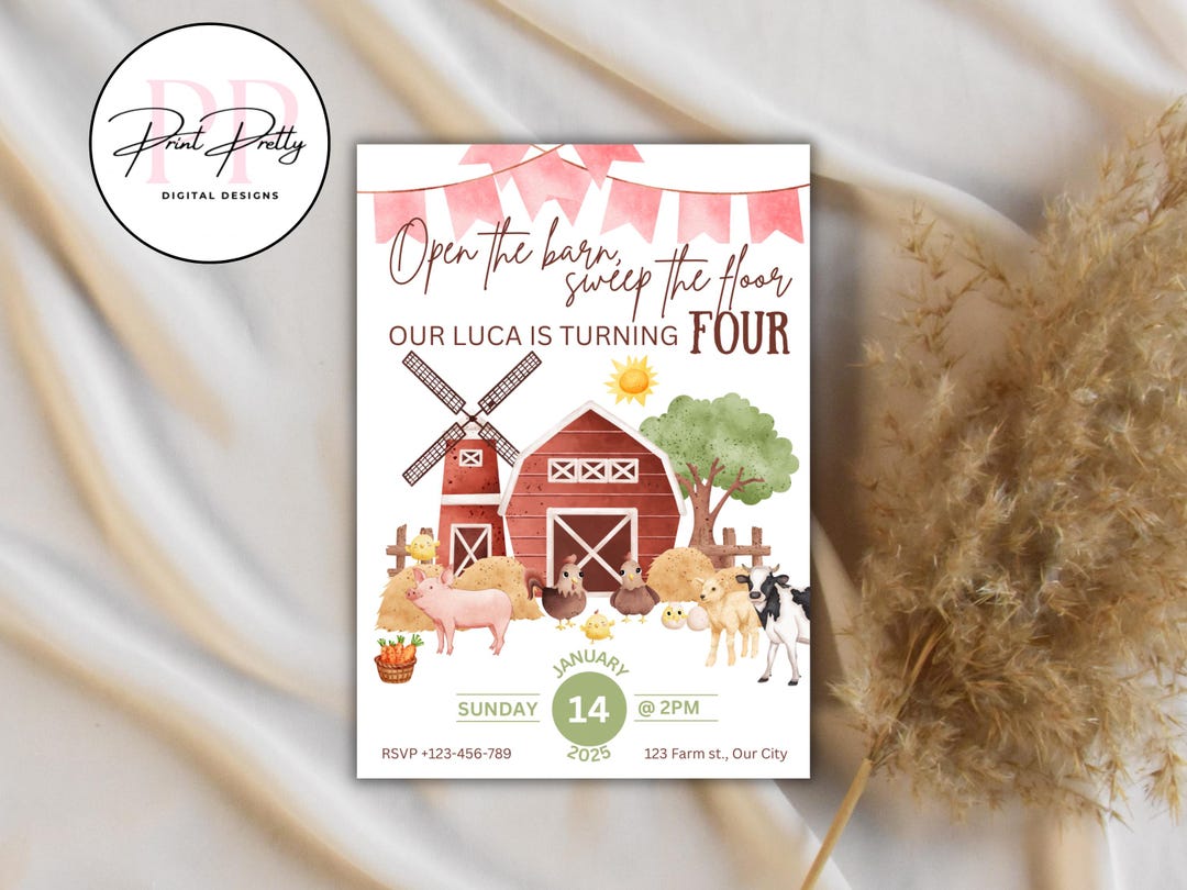 Barnyard Fourth Birthday Invitation – Farm Animals Printable (digital ...