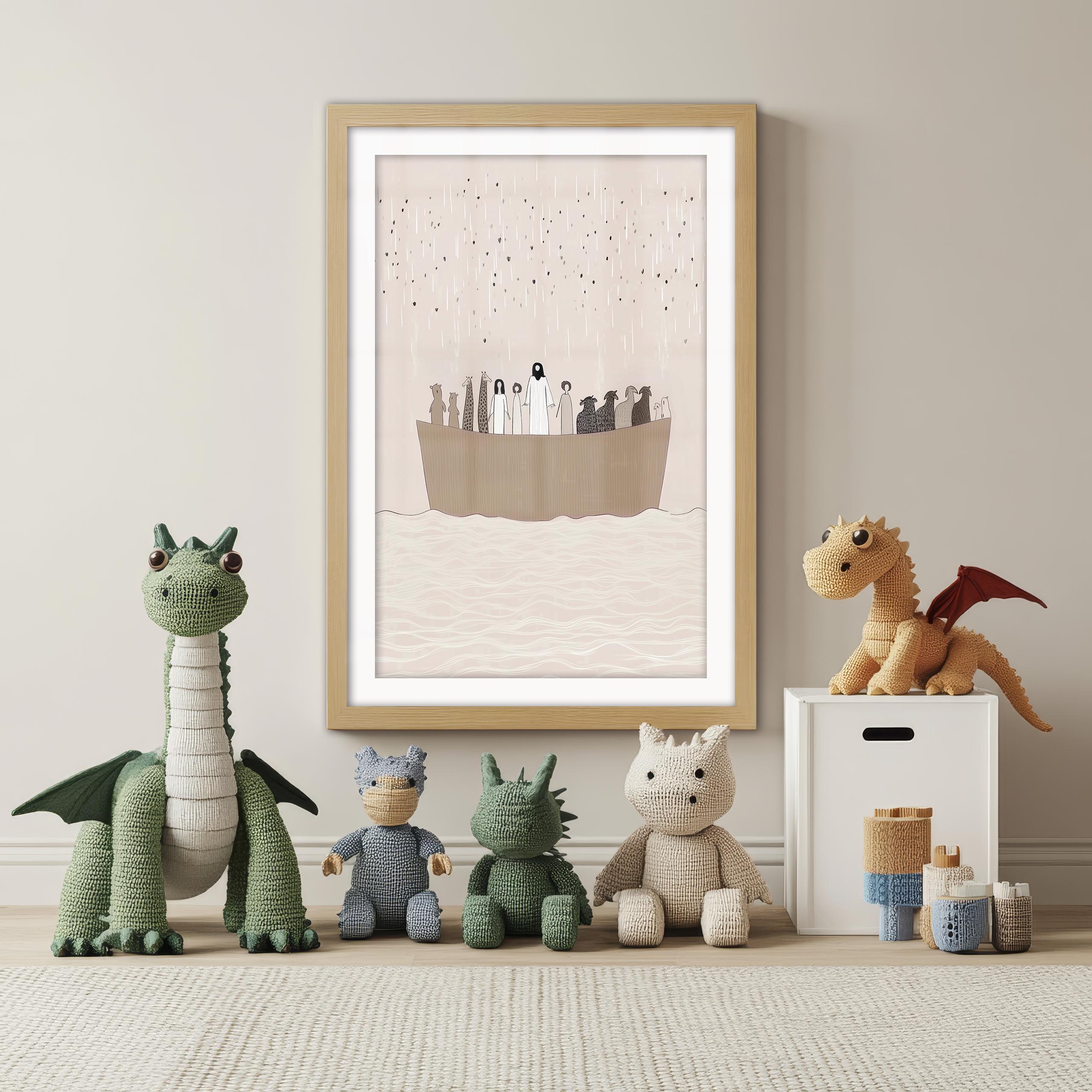 Noah's Ark Print: Minimalist Bible Story Art, Nursery Decor - Etsy