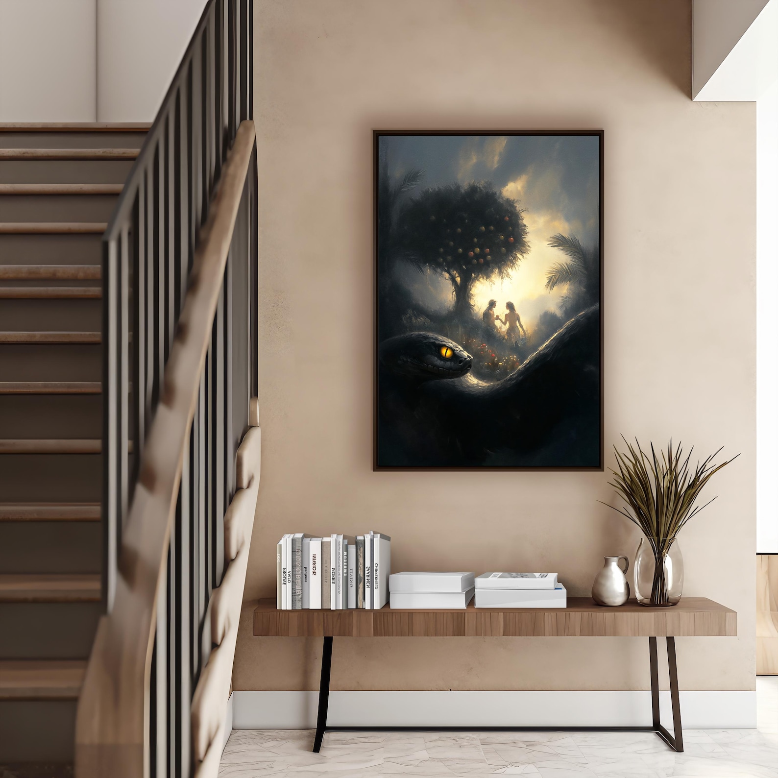 Adam and Eve Fall of Man Painting, Framed Canvas Print, Rustic ...