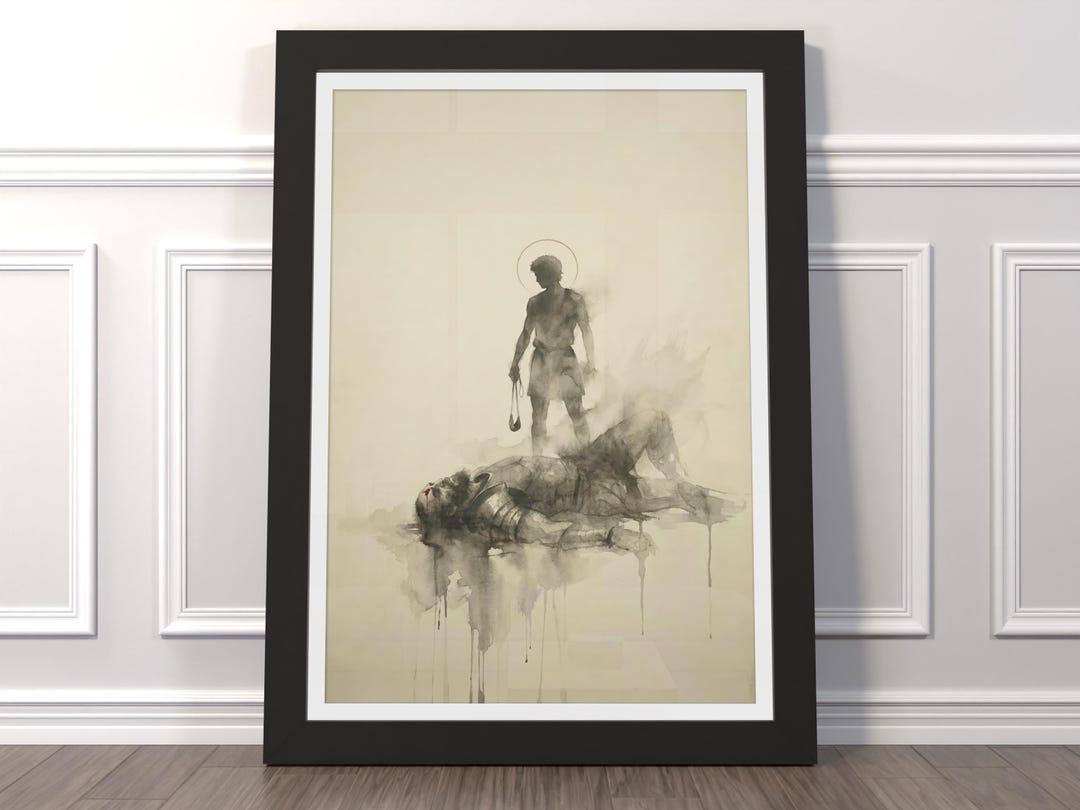David and Goliath Christian Wall Art, Minimalist Unframed Print for ...