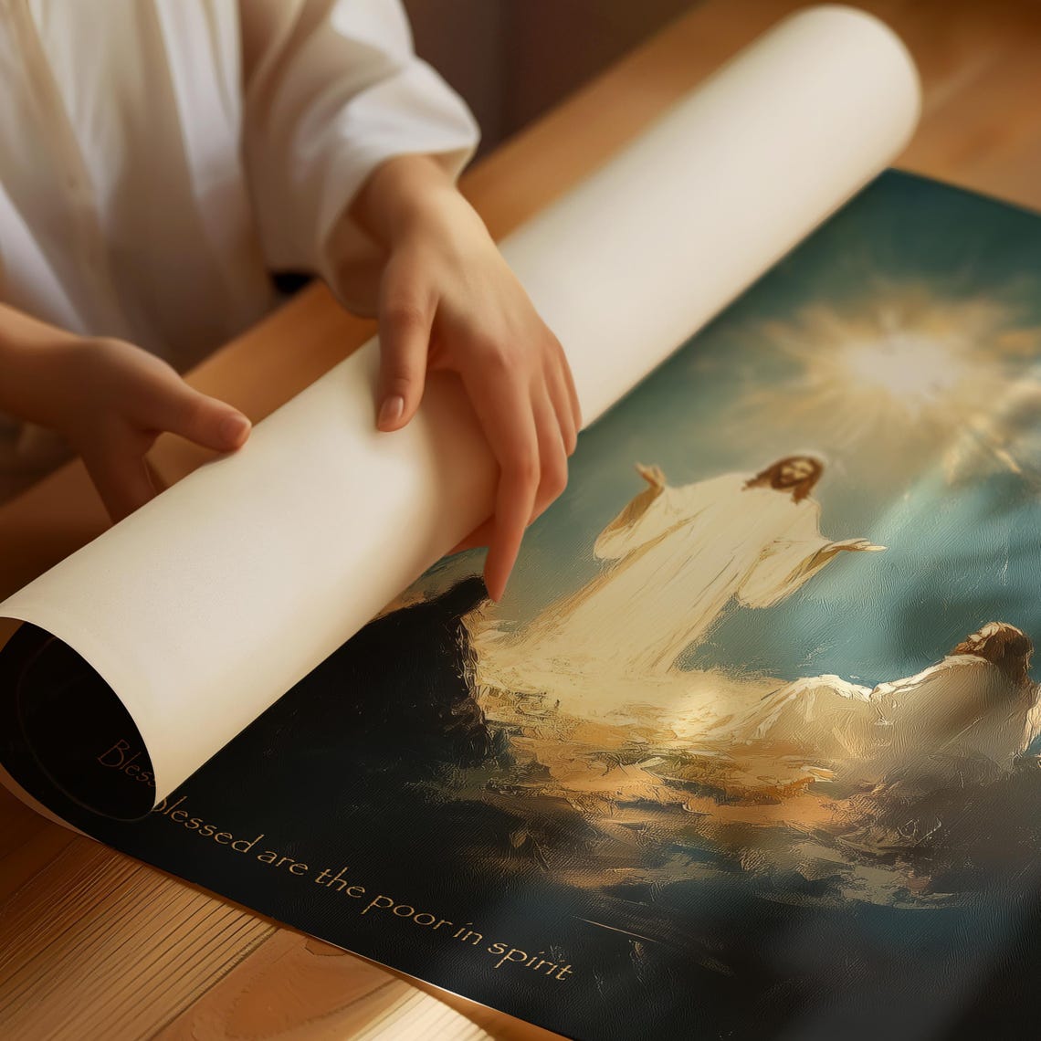 Blessed Are the Poor in Spirit, Jesus Sermon on Mount Beatitudes Art ...