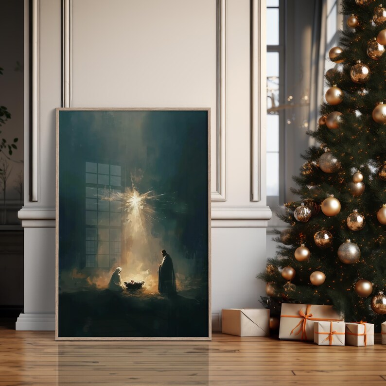Impressionistic Nativity Scene Art: Holy Family Christmas Print ...