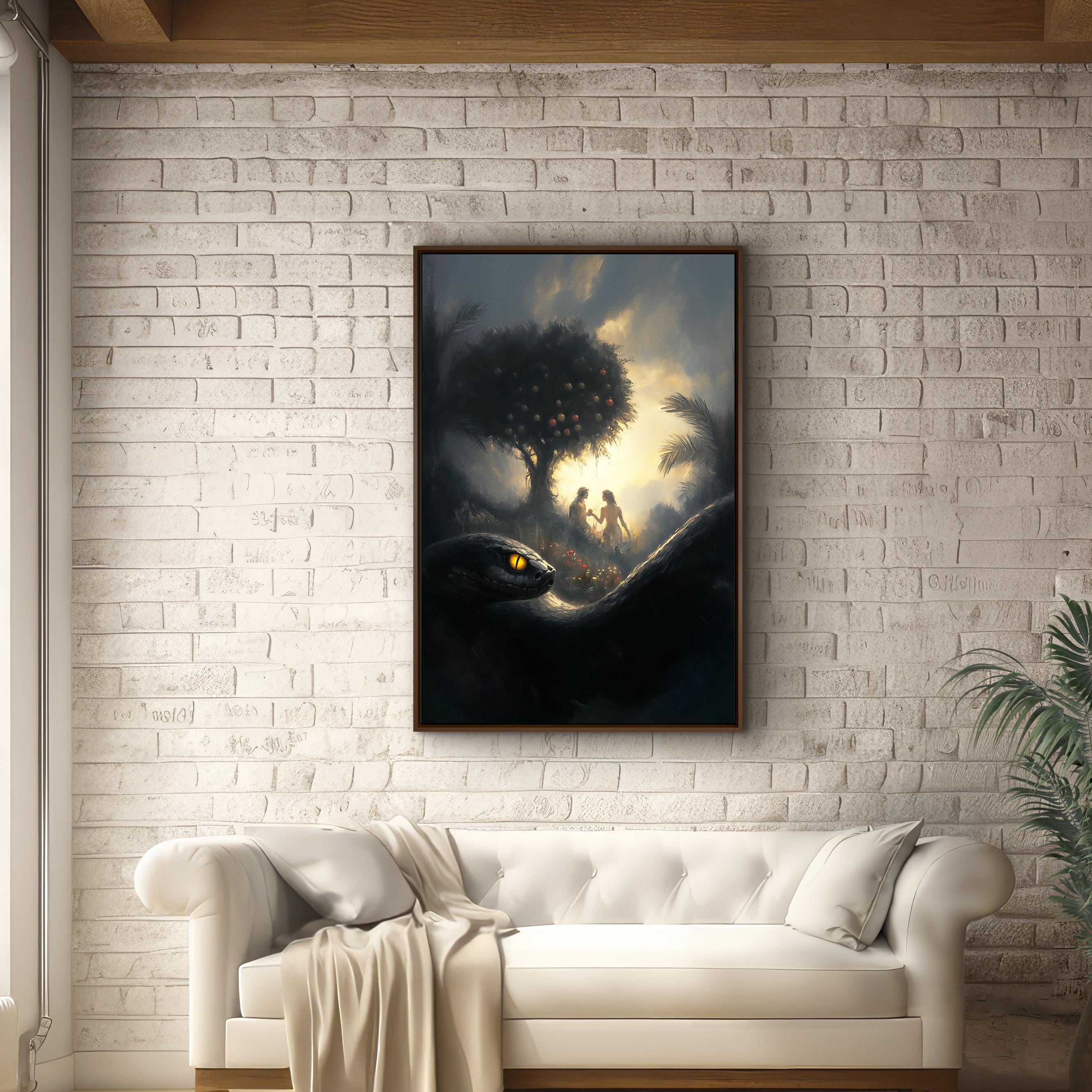 Adam and Eve Fall of Man Painting, Framed Canvas Print, Rustic ...