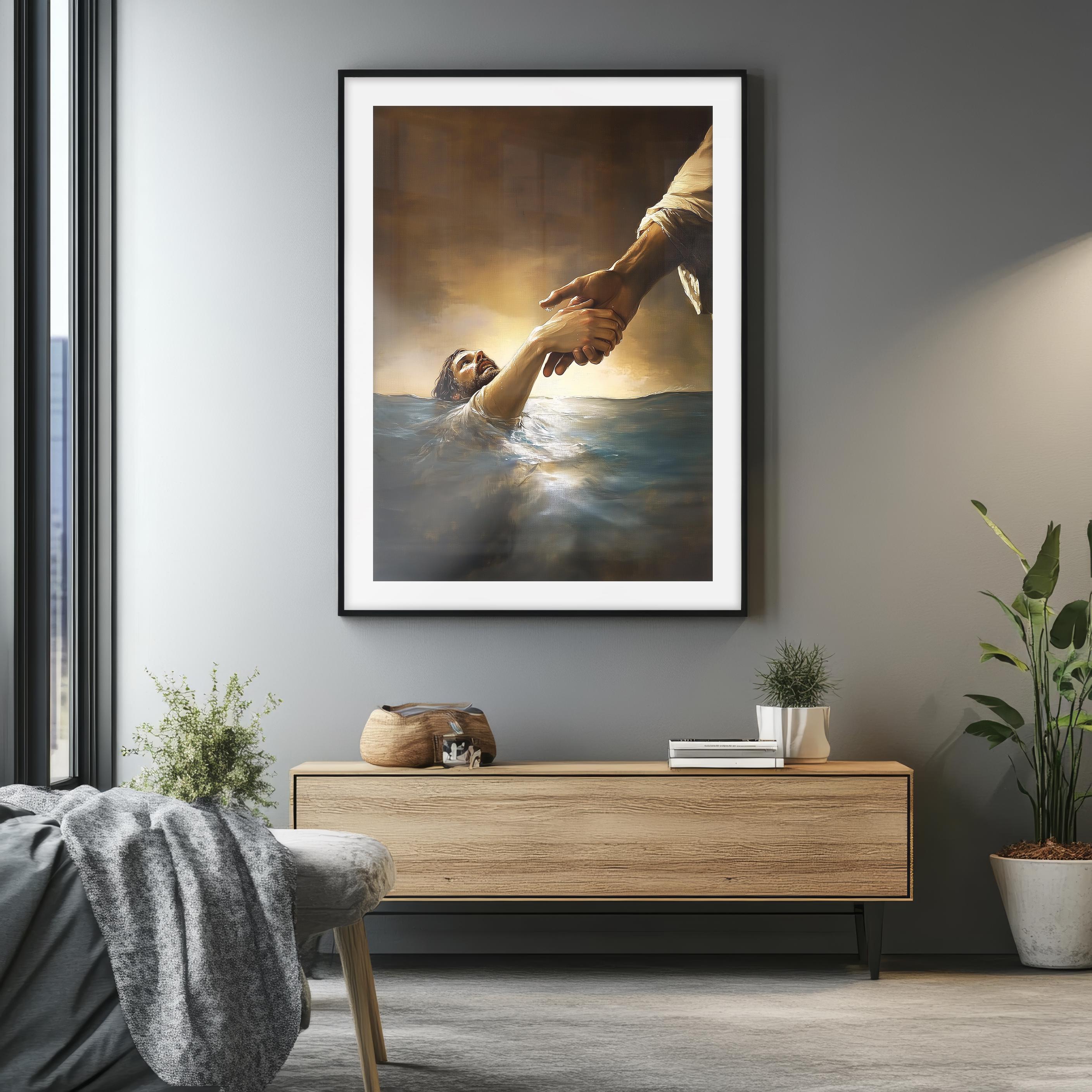 Jesus Saves Peter Art Print, Christian Bible Verse, Faith Over Fear - Etsy