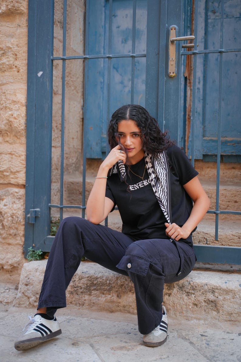 Kufiya Bandana From Palestine | Black White | Satin Scarf From Nablus - Etsy