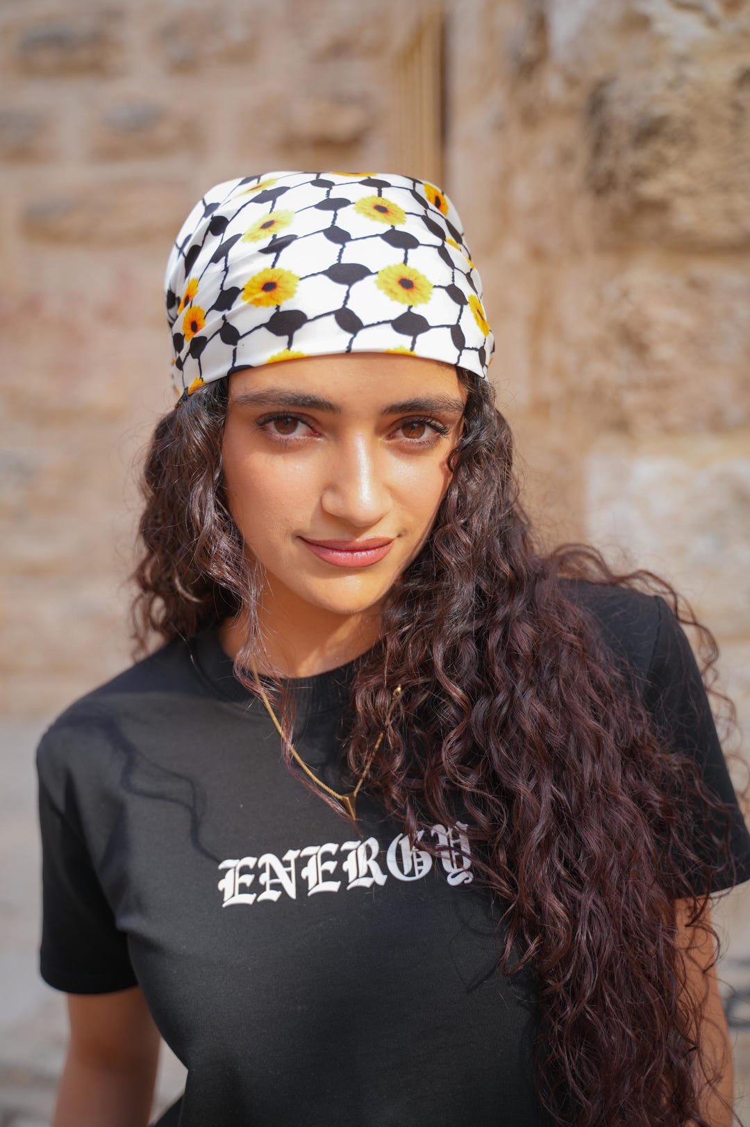 Kufiya Bandana From Palestine | Black White Floral Print | Satin Scarf ...
