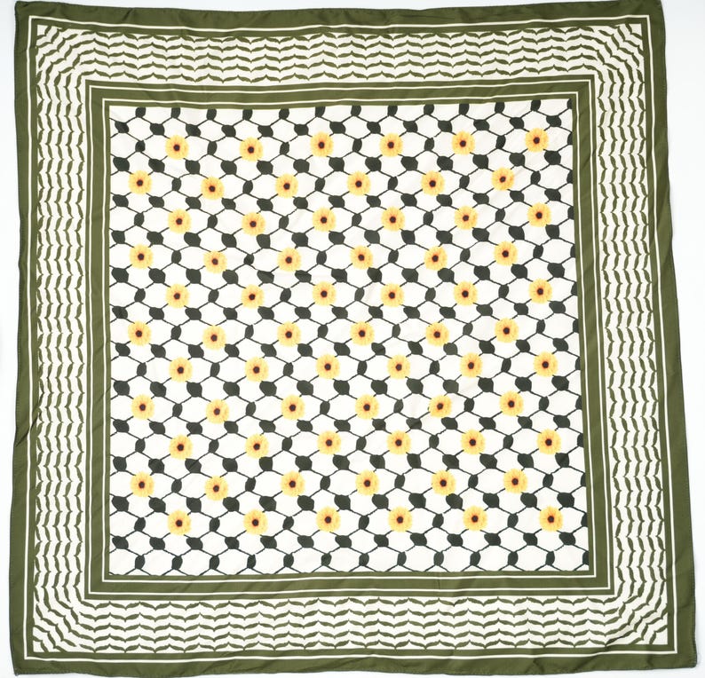 Kufiya Bandana From Palestine - Olive Floral Print Keffiyeh Scarf - Etsy