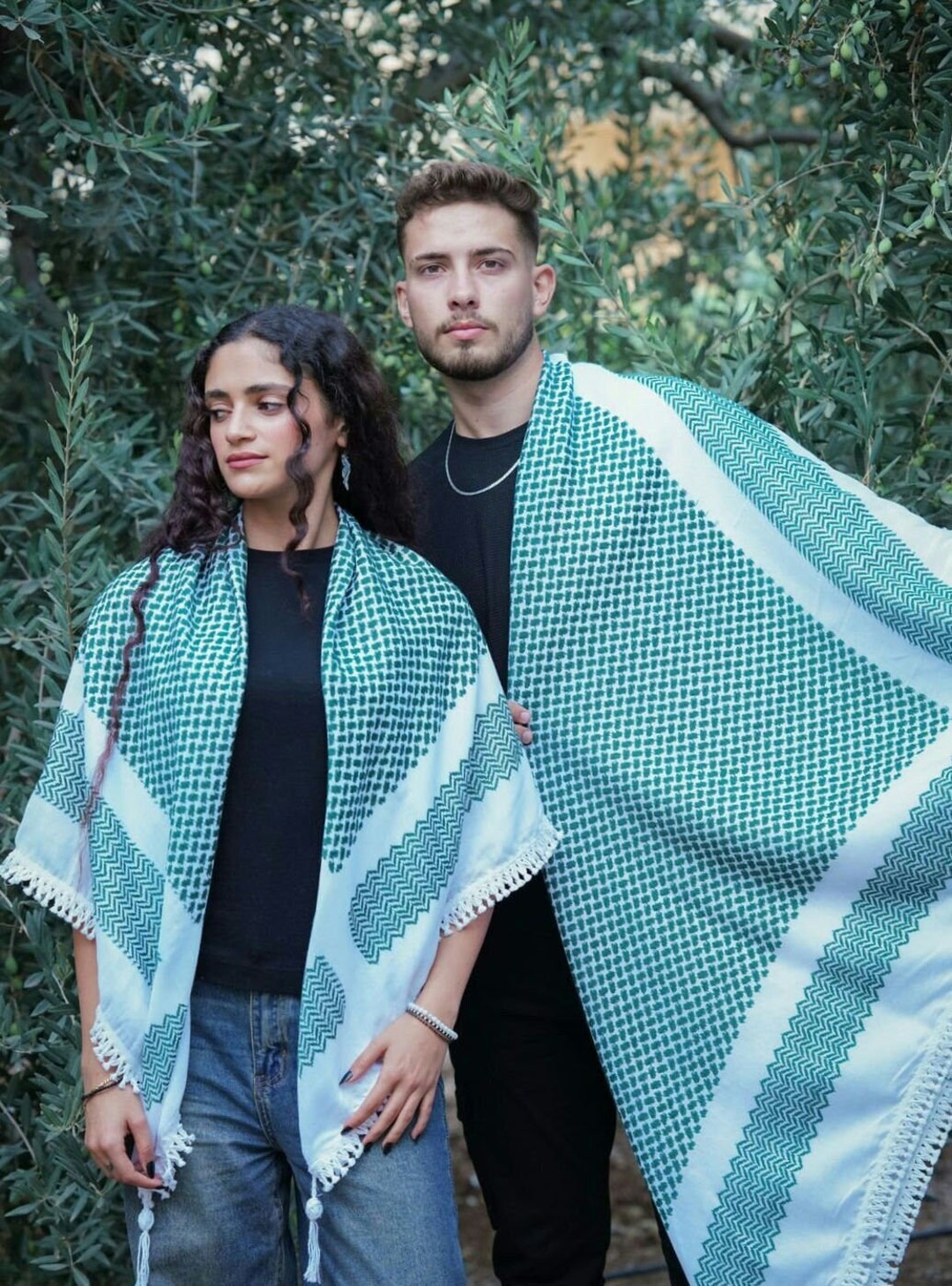 Original Kufiya From Palestine Green-white Kuffeyeh, Kufiya, Hatta ...