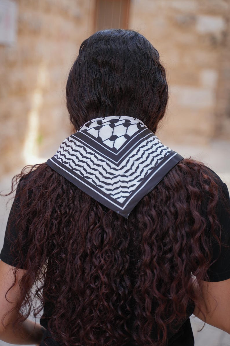 Kufiya Bandana From Palestine | Black-white | Satin Scarf - Made in ...