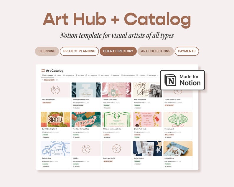 Notion All-in-one Art Hub + Catalog | Organize Projects + Artwork ...