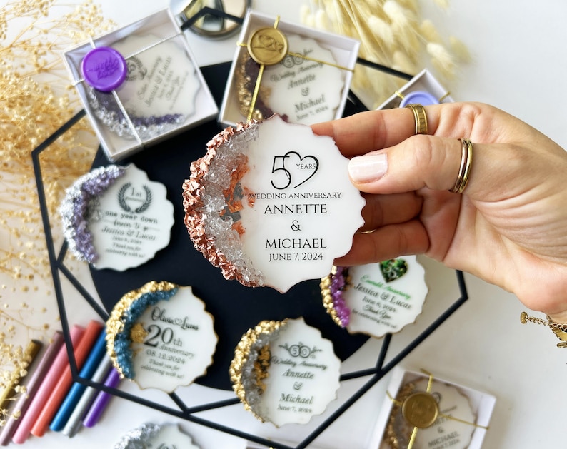 Personalized Anniversary Magnet Favors: Resin Keepsake Gift Boxed, 50th ...