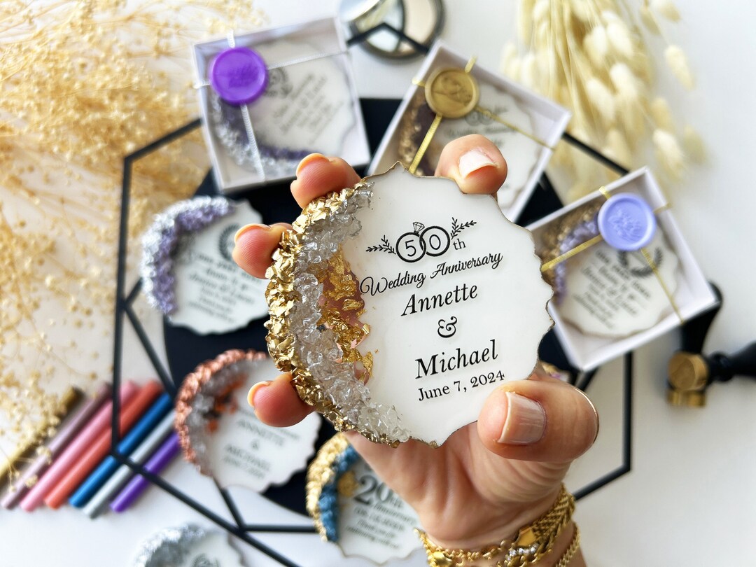 Personalized Anniversary Magnet Favors: Resin Keepsake Gift Boxed, 50th ...