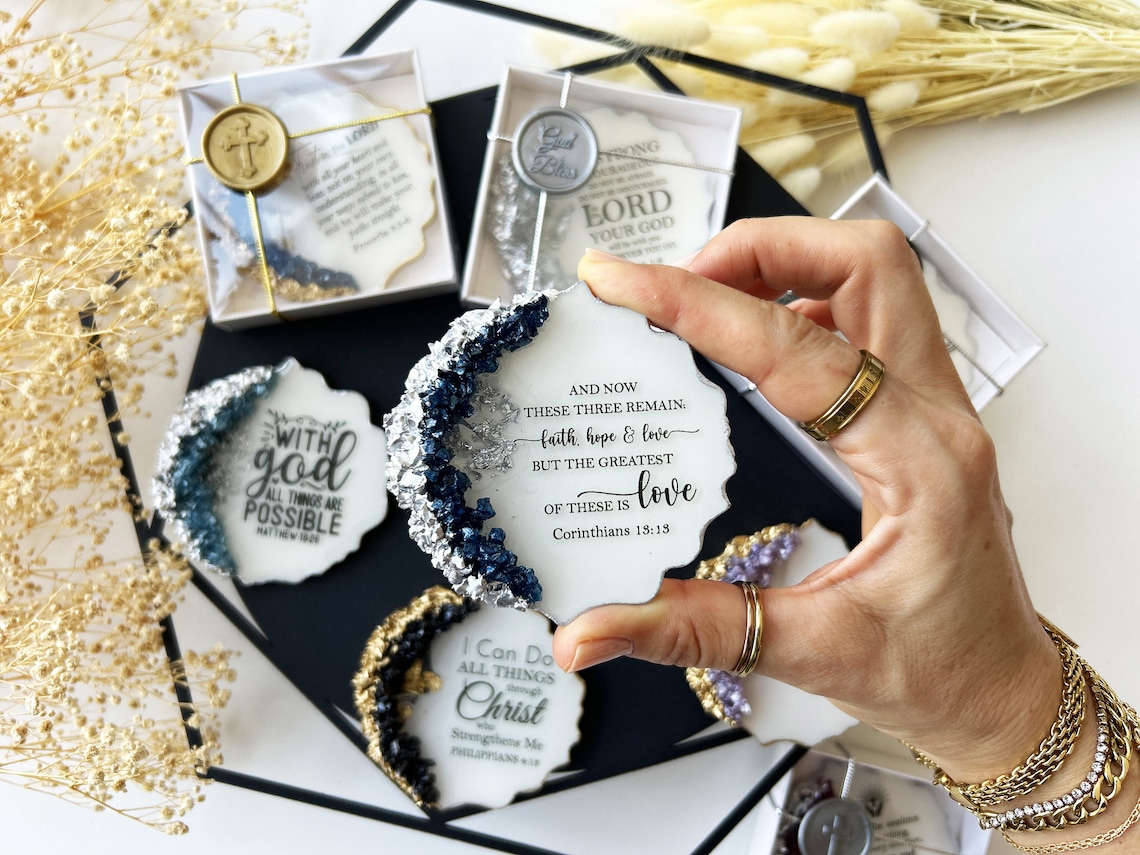 Epoxy Resin Christian Magnet Favors: Bible Verse Keepsake, Religious ...