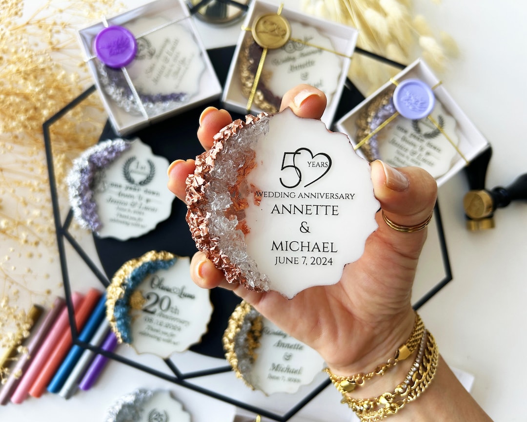 Personalized Anniversary Magnet Favors: Resin Keepsake Gift Boxed, 50th ...