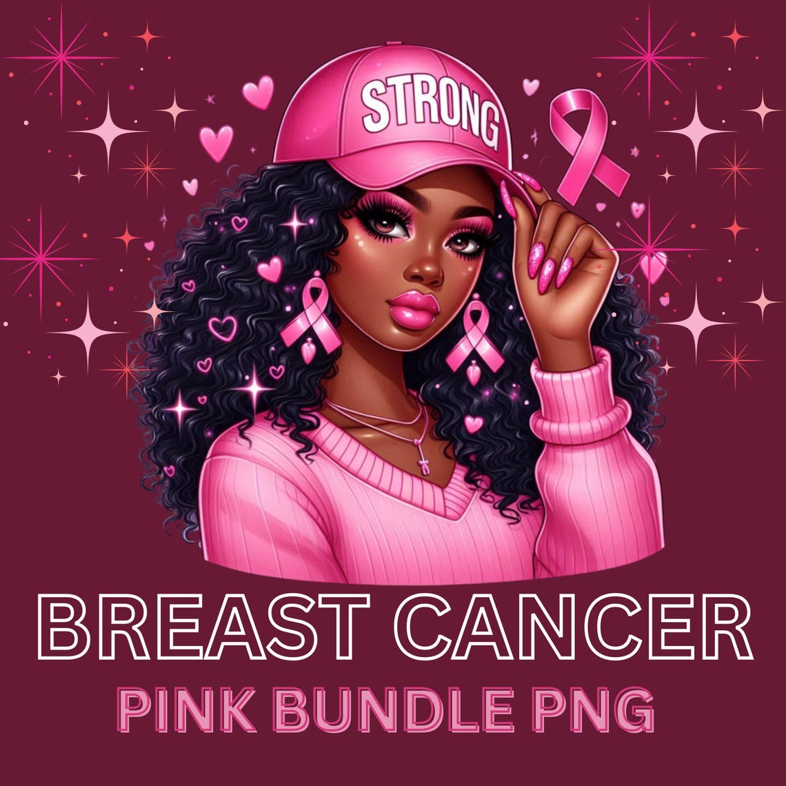 Breast Cancer Awareness PNG Bundle | Pink Ribbon, Hope, Strength ...