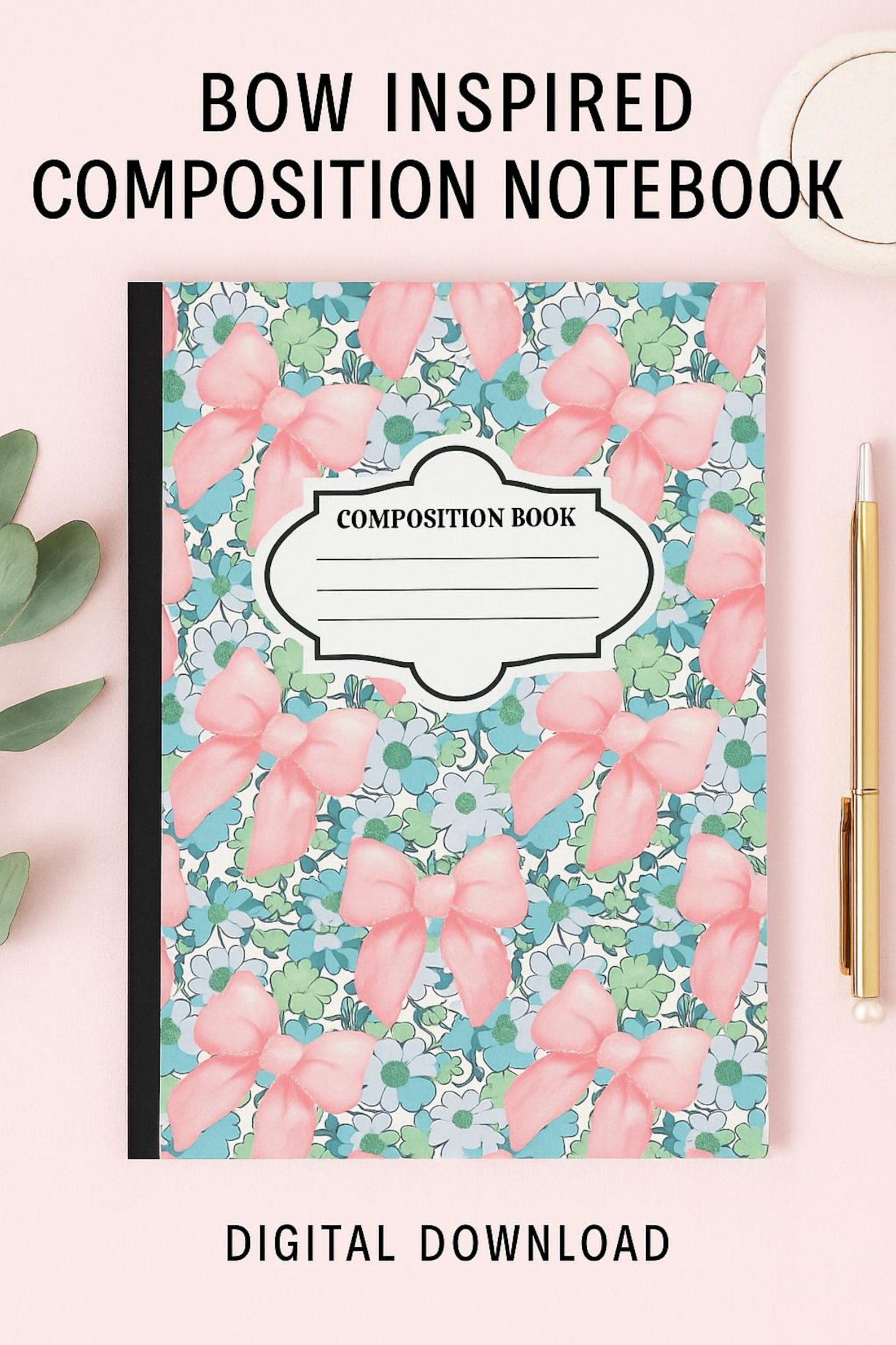 Bow Composition Notebook Cover | Printable School Journal (digital ...
