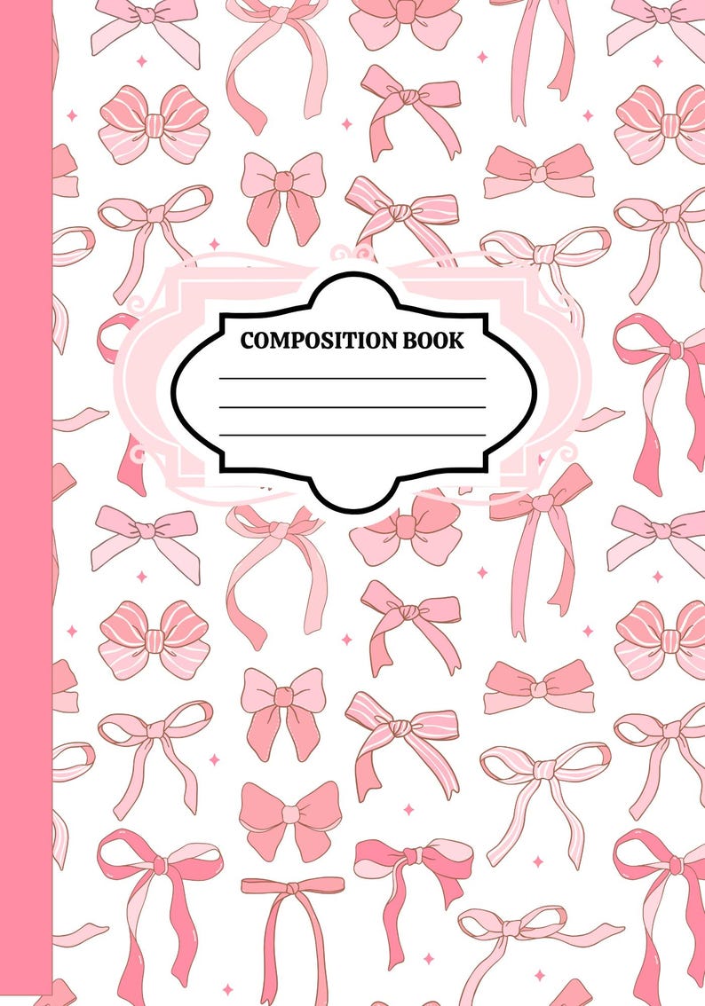 Pink Bow Composition Notebook Cover | Printable Journal (digital ...