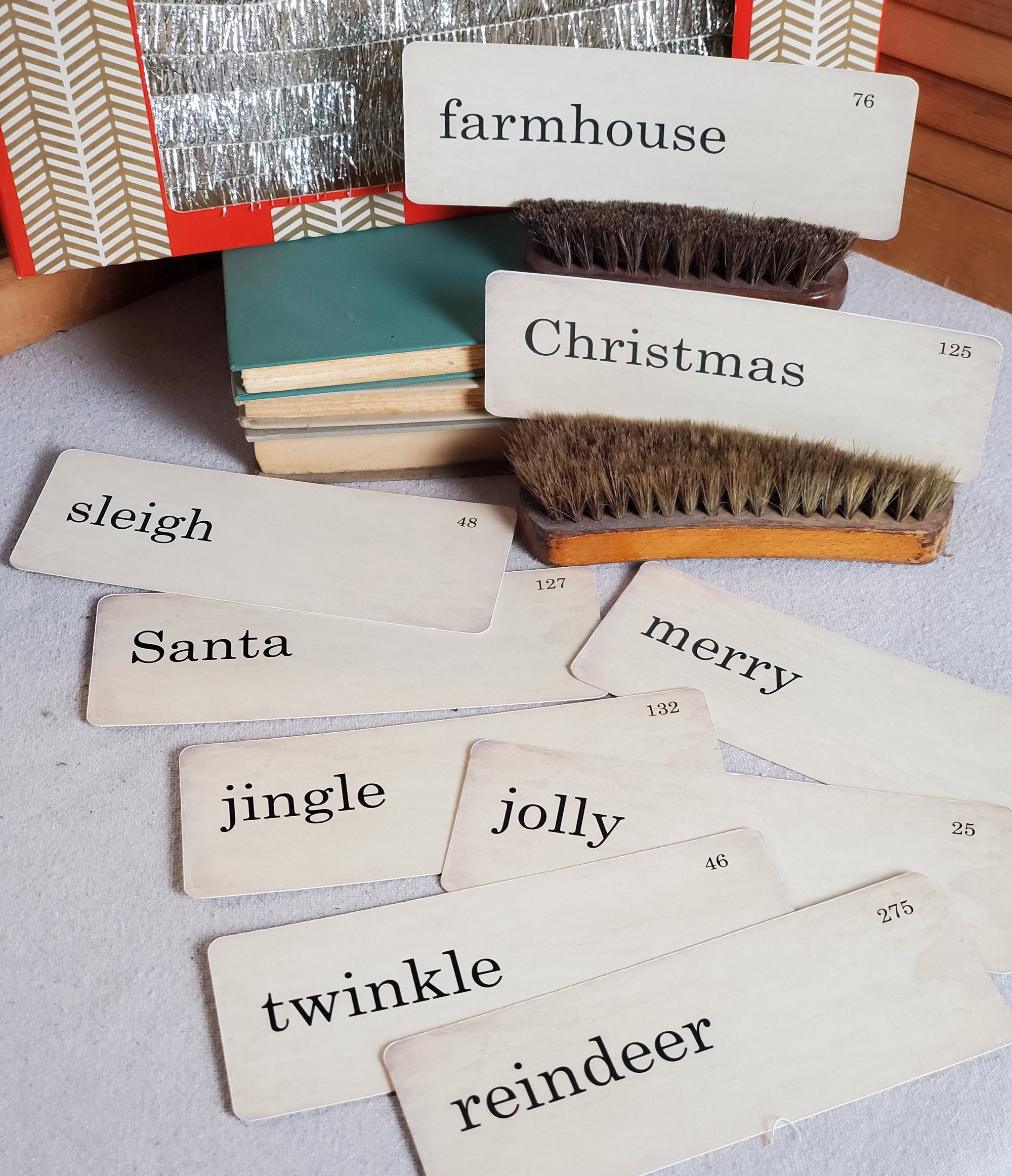 Christmas Flash Cards Distressed Vintage Style Set of 9 Large Size ...