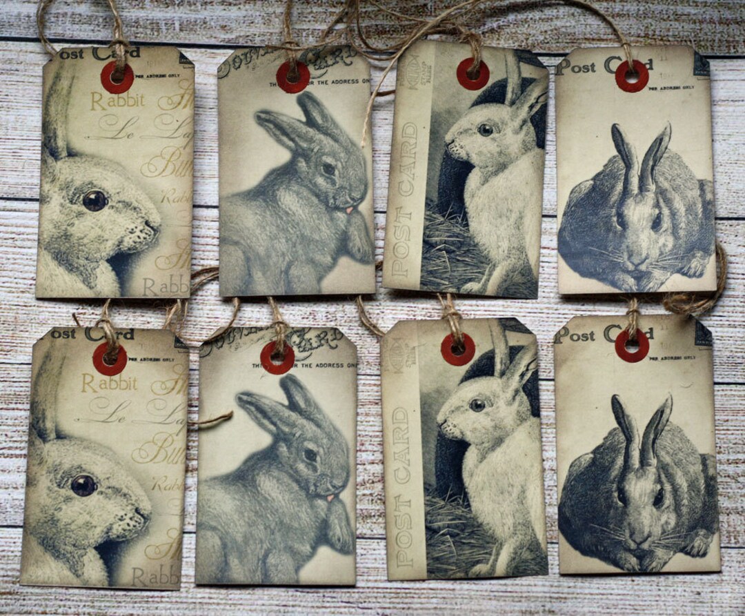 Bunny Gift Tag Prim Rabbit Vintage Style Hangtags Easter Spring Tag ...
