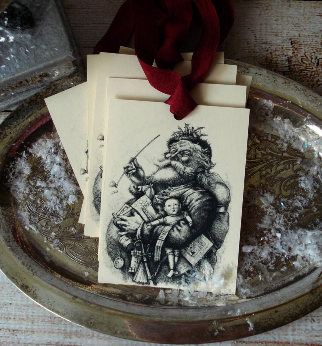 Large Christmas Gift Tag Set of 6 Victorian Santa Image Hang Tags ...