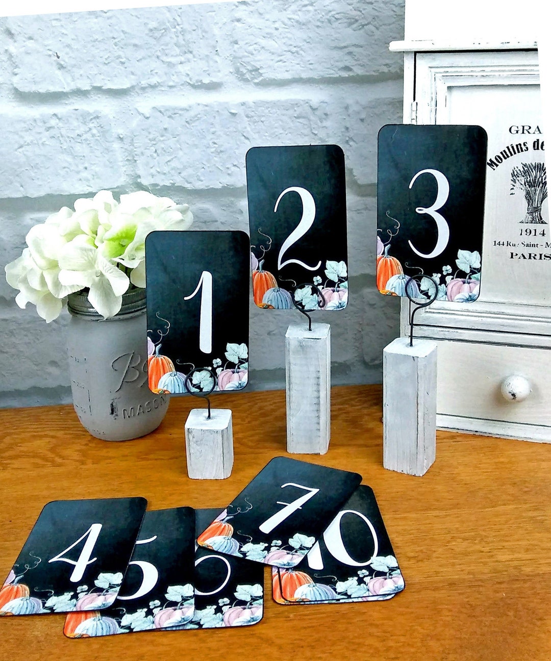 Pumpkin Wedding Table Numbers Fall Events Watercolor Pumpkins on ...