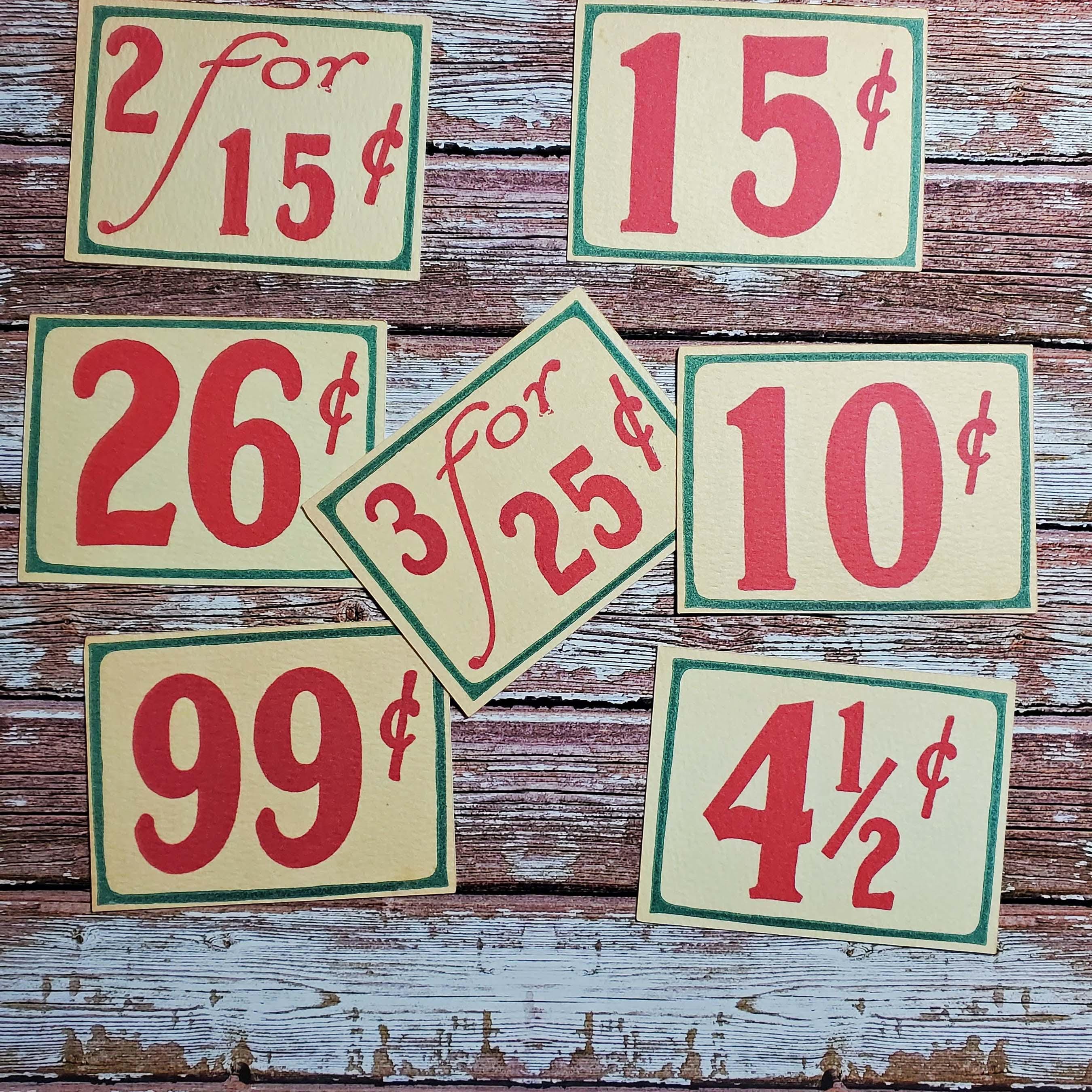 Vintage-inspired General Store Price Tags Signs / Cards - Set of 6 ...