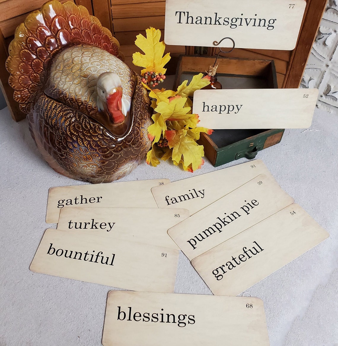 Thanksgiving Flash Cards Distressed Vintage Style Set of 9 | Etsy