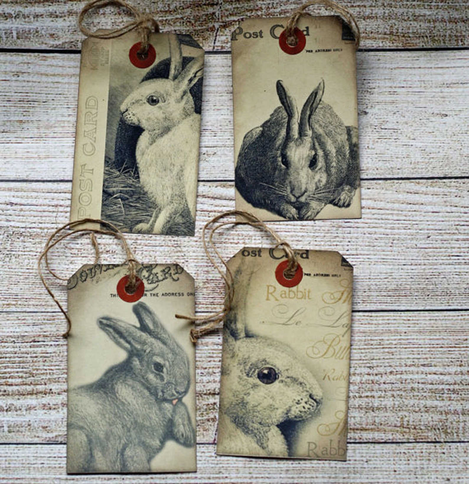 Bunny Gift Tag Prim Rabbit Vintage Style Hangtags Easter Spring Tag ...