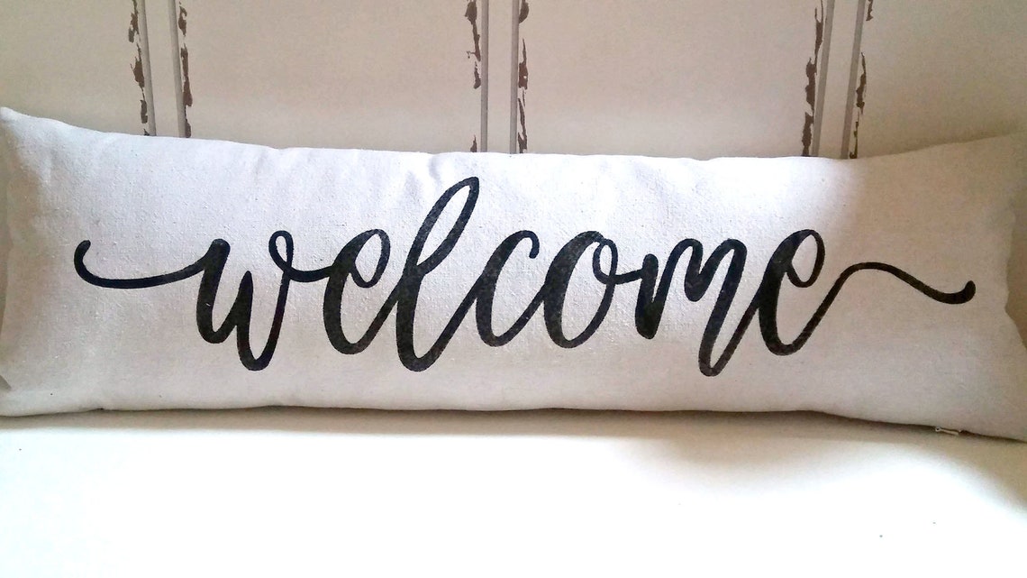 Welcome Pillow Lumbar Bench Long Narrow Cushion Handmade Hand | Etsy