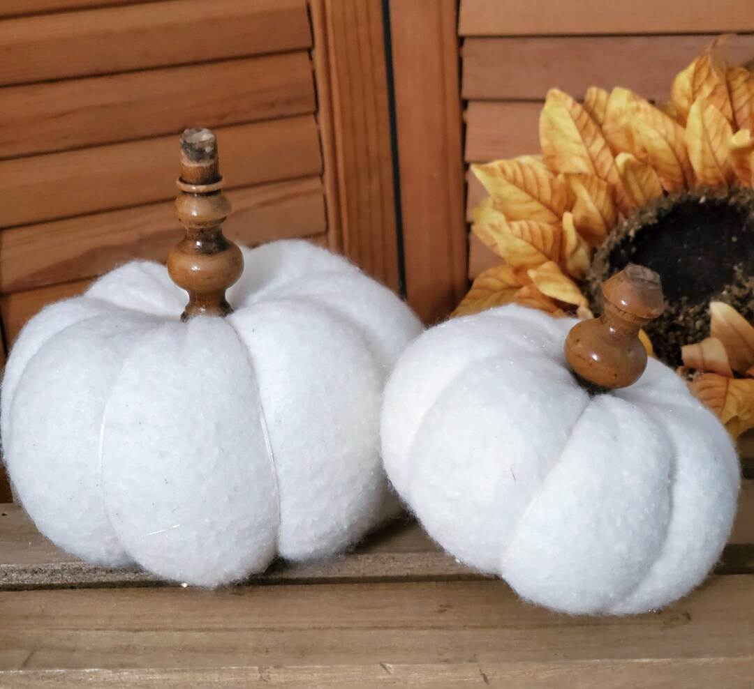 White Pumpkins Small Whites set of 2 Baby Boos Soft Fabric Natural Look ...