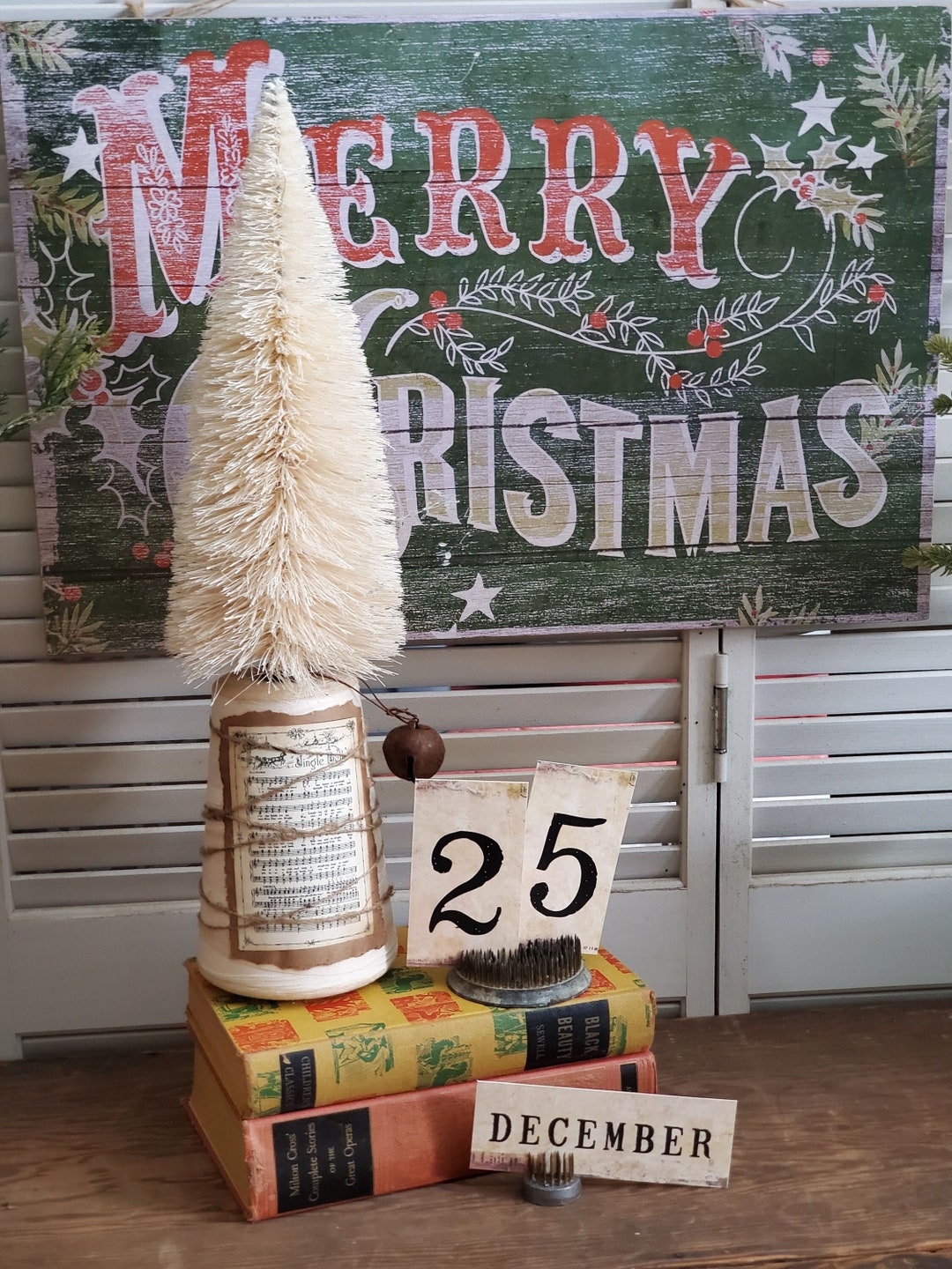 December 25 Display Cards Aged Distressed Merry Christmas Tiered Tray ...