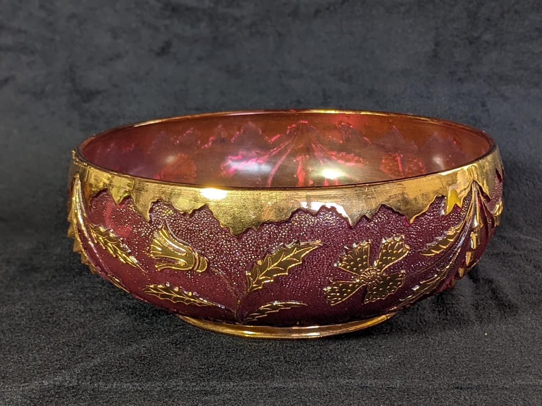 Delaware Rose Gilded Cranberry Glass Bowl - Etsy