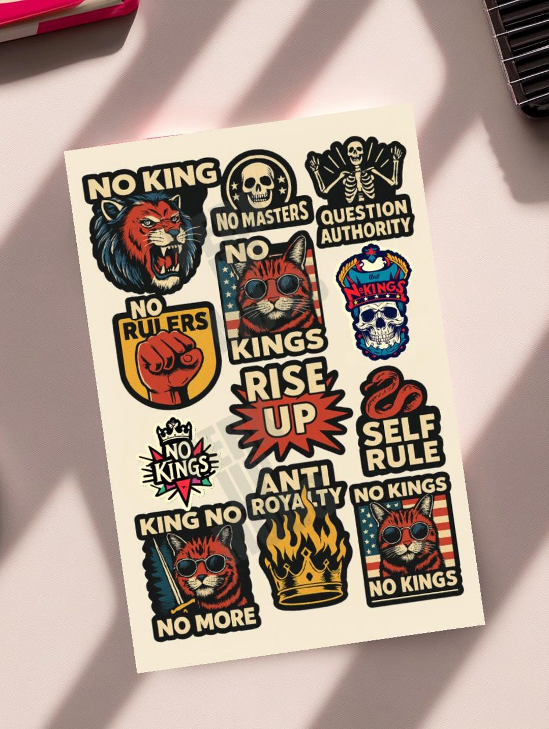 No Kings Sticker Pack: Punk Rock, Anti-authority Vinyl Decals - Etsy